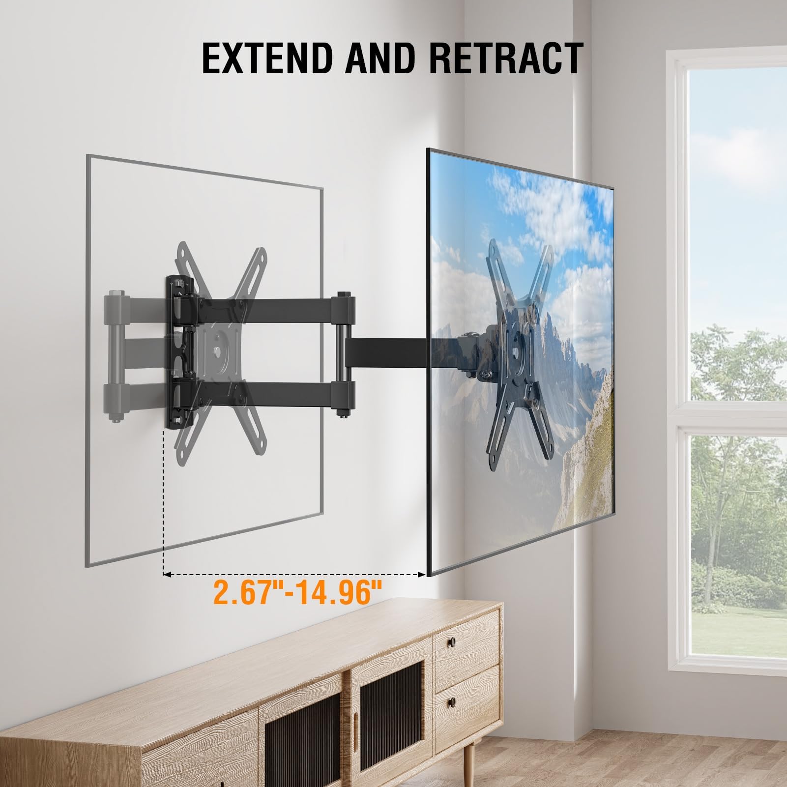 ELIVED Full Motion TV Monitor Wall Mount for Most 14-42 Inch LED LCD Flat Screen TVs & Monitors, Swivels Tilts Extension Rotation, Max VESA 200x200mm, up to 33 lbs.