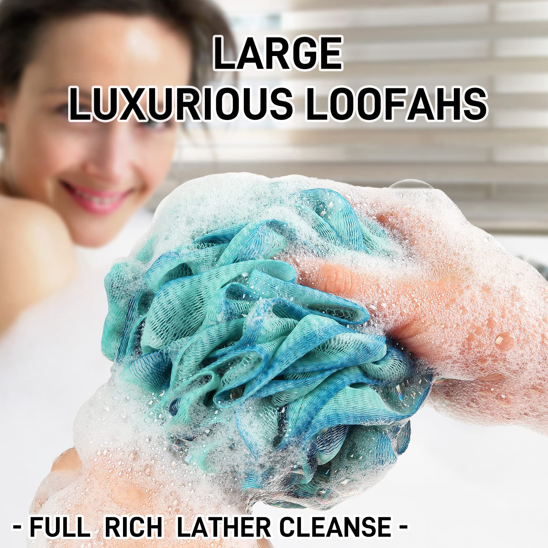 Shower Loofah Bath Sponge 75g - 4 Pack Large Soft Nylon Mesh Puff for Body Wash, Loofah Shower Exfoliating Scrubber Pouf for Women and Men, Full Cleanse, Beauty Bathing Accessories