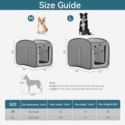 Petsfit Pop Up Dog Crate, Portable Dog Crates for Medium Dogs,Lightweight&Collapsible Pet Cage Cat Kennel, Included Soft Mat and Carrying Case,Grey,Medium