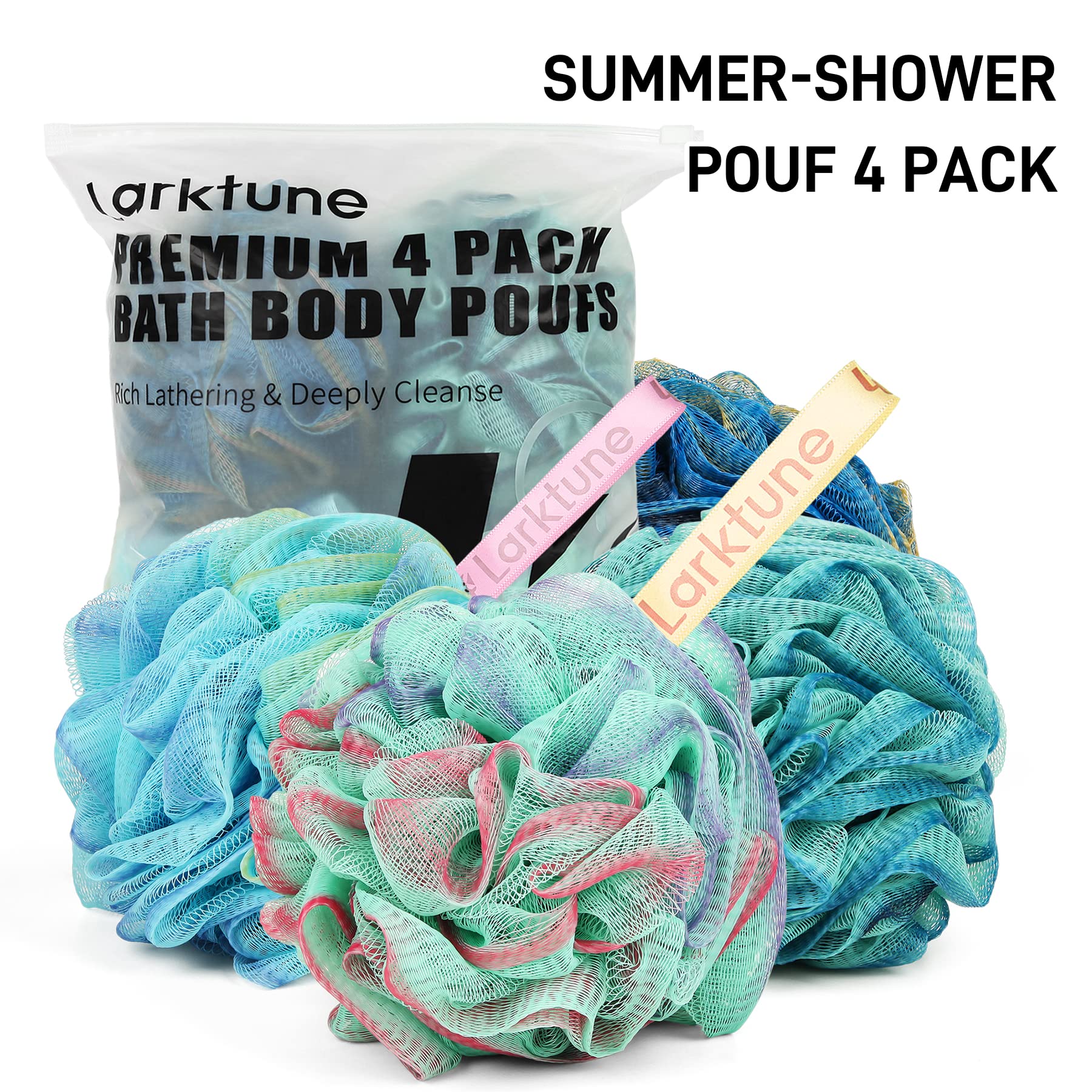 Shower Loofah Bath Sponge 75g - 4 Pack Large Soft Nylon Mesh Puff for Body Wash, Loofah Shower Exfoliating Scrubber Pouf for Women and Men, Full Cleanse, Beauty Bathing Accessories