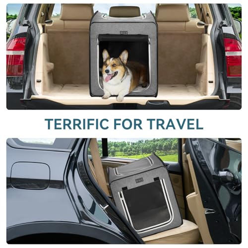 Petsfit Pop Up Dog Crate, Portable Dog Crates for Medium Dogs,Lightweight&Collapsible Pet Cage Cat Kennel, Included Soft Mat and Carrying Case,Grey,Medium
