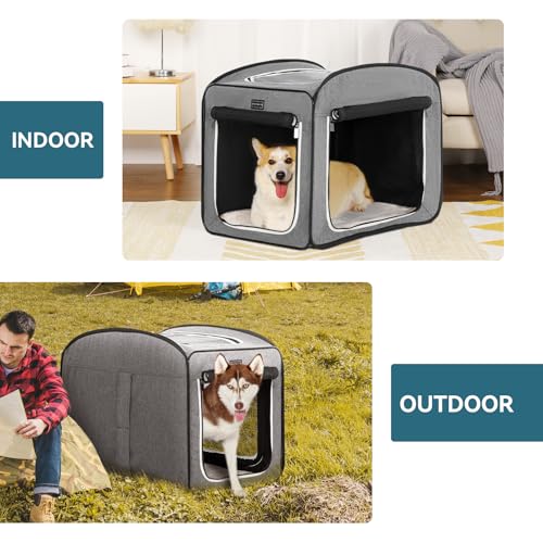 Petsfit Pop Up Dog Crate, Portable Dog Crates for Medium Dogs,Lightweight&Collapsible Pet Cage Cat Kennel, Included Soft Mat and Carrying Case,Grey,Medium