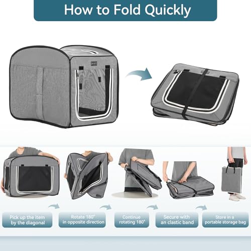 Petsfit Pop Up Dog Crate, Portable Dog Crates for Medium Dogs，Lightweight&Collapsible Pet Cage Cat Kennel, Included Soft Mat and Carrying Case，Grey，Medium