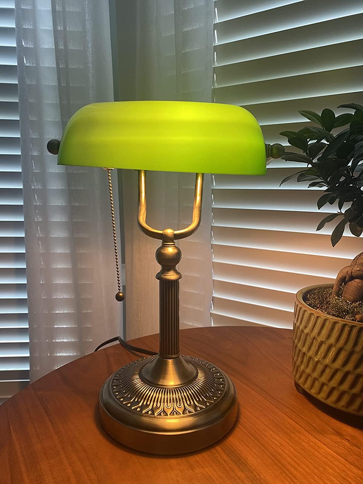 Newrays Green Glass Bankers Desk Lamp with Pull Chain Switch Plug in Fixture