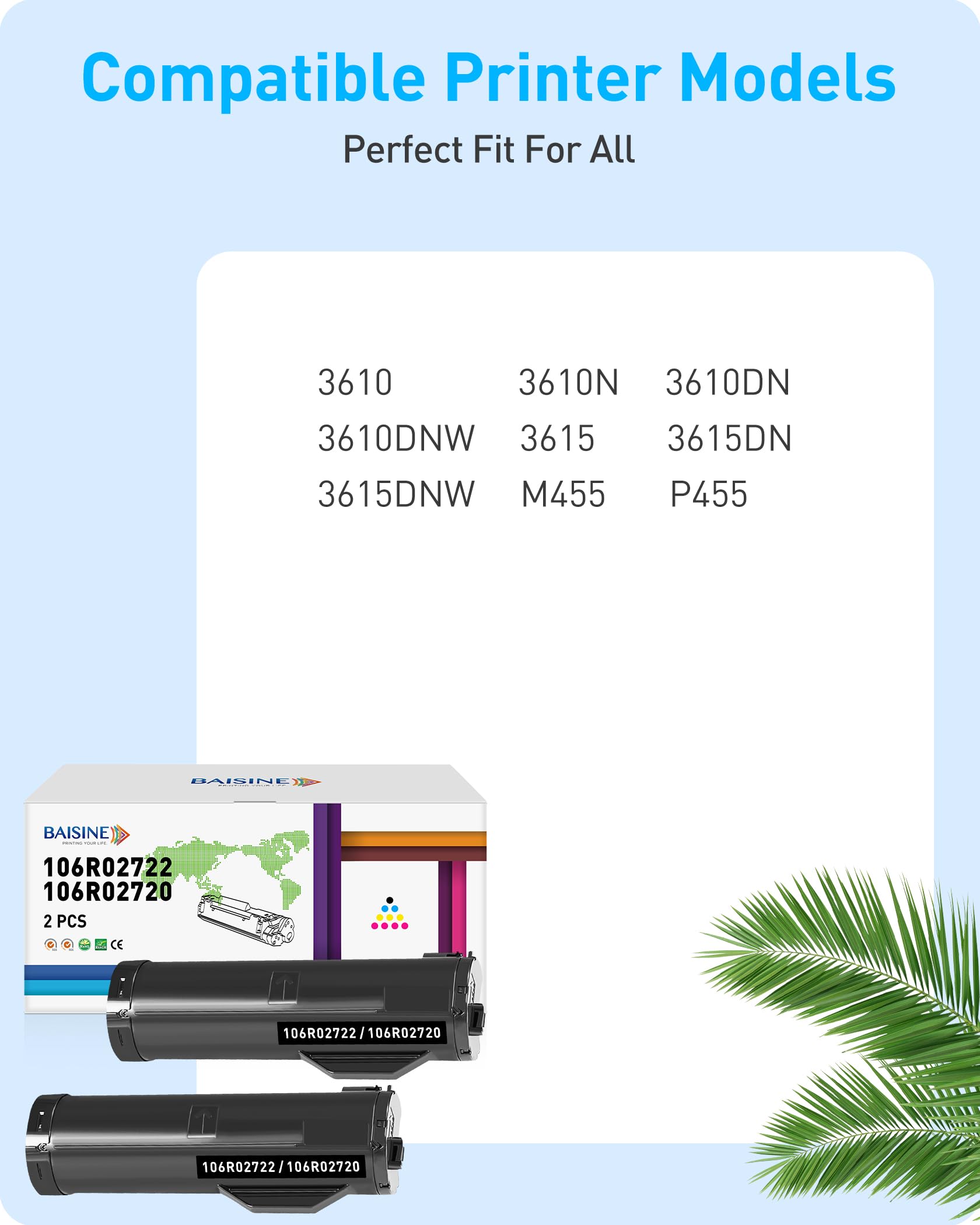 BAISINE Compatible 106R02722 Black Toner Cartridge Replacement for Xerox 106R02722 Work with Xerox Phaser 3610 WorkCentre 3615 Printer - High Yield 14,100 Pages (Black, 2 Pack)