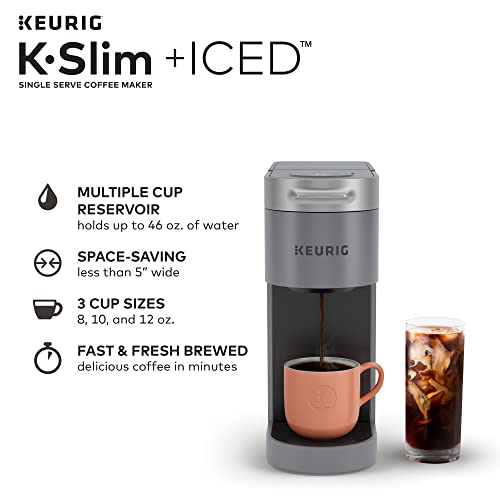 Keurig K-Slim + ICED Single Serve Coffee Maker, Brews 8 to 12oz. Cups, Gray