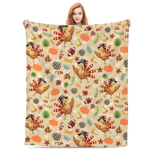 Thanksgiving Blanket Soft Throw Blanket Turkey Cozy Waarm Fleece Blanket Lightweight Bed Blanket for Women Men Kids All Season Blanket Office Home Sofa Travel Blanket 50"x60"