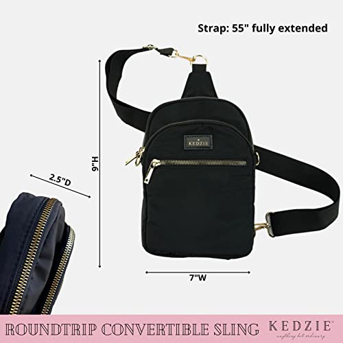 KEDZIE Roundtrip Convertible Sling & Crossbody Bag Cell Phone Purse for Women with Adjustable Strap - Black