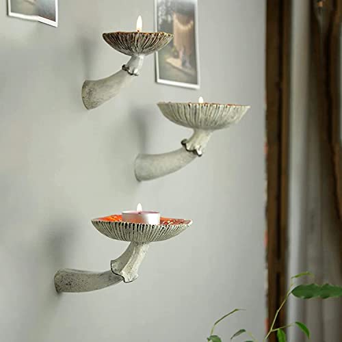 Mushroom Hanging Shelf, Whimsical Floating Shelves Wall Mounted Set of 3, Rustic Resin Crafts Wall Decoration, Floating Shelf for Bedroom, Living Room, Bathroom and More (S+M+L 3pcs)