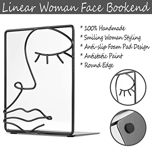 Book Ends Bookends for Shelves - Decorative Simple Design Bookends Non Skid Book Stoppers for Heavy Books CDs, Metal