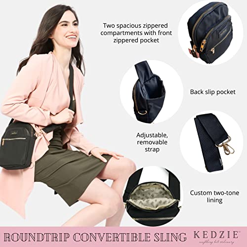KEDZIE Roundtrip Convertible Sling & Crossbody Bag Cell Phone Purse for Women with Adjustable Strap - Black