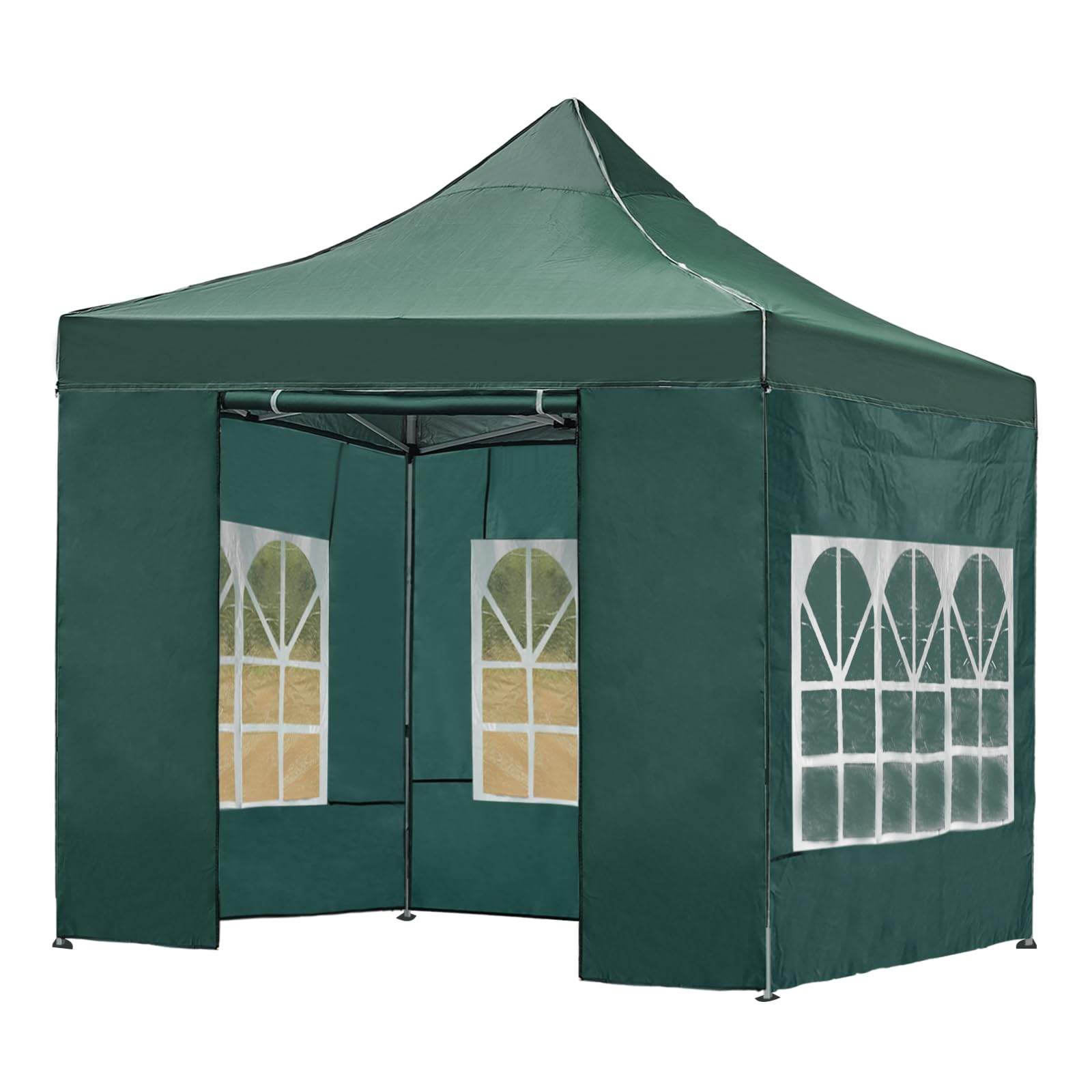TUKAILAI 10x10ft Pop Up Gazebo, Water-Resistant UV Block Sun Shade Shelter with 4 Sidewalls 1 Door & 9 Windows, Outdoor Instant Canopy Tent for Garden Patio Camping Party Event (Dark Green)