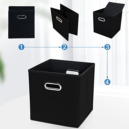 STOREONE 13 Inch Cube Organizer Bins ,Black Fabric Storage Bins,Foldable Storage Bins Basket with Dual Handles Fabric Organizer Bins and Storage Box,Set of 3,Black