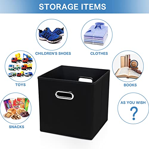 STOREONE 13 Inch Cube Organizer Bins ,Black Fabric Storage Bins,Foldable Storage Bins Basket with Dual Handles Fabric Organizer Bins and Storage Box,Set of 3,Black