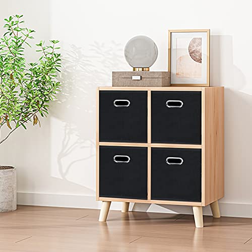 STOREONE 13 Inch Cube Organizer Bins ,Black Fabric Storage Bins,Foldable Storage Bins Basket with Dual Handles Fabric Organizer Bins and Storage Box,Set of 3,Black
