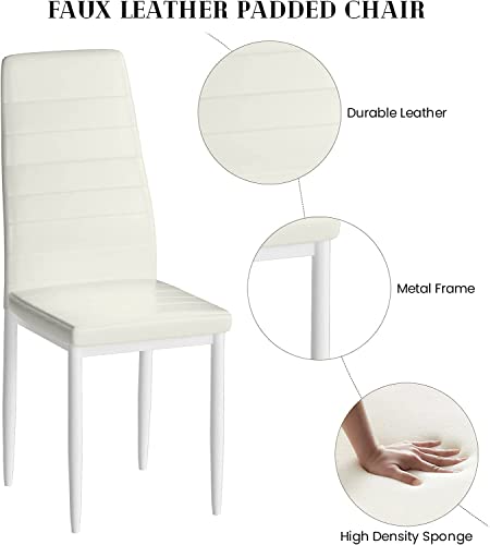 AWQM Marble Dining Table Set for 4, Rectangular Faux Marble Table and 4 PU Leather Chairs, 5 Pieces Kitchen Table Set,Ideal for Living Room, Dining Room,Breakfast Nook, White&Beige