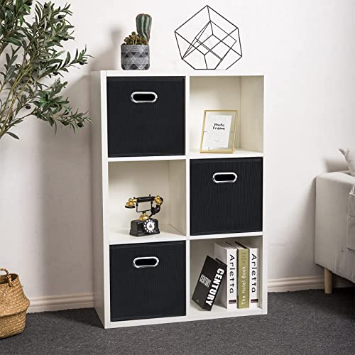 STOREONE 13 Inch Cube Organizer Bins ,Black Fabric Storage Bins,Foldable Storage Bins Basket with Dual Handles Fabric Organizer Bins and Storage Box,Set of 3,Black