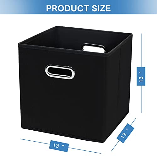 STOREONE 13 Inch Cube Organizer Bins ,Black Fabric Storage Bins,Foldable Storage Bins Basket with Dual Handles Fabric Organizer Bins and Storage Box,Set of 3,Black