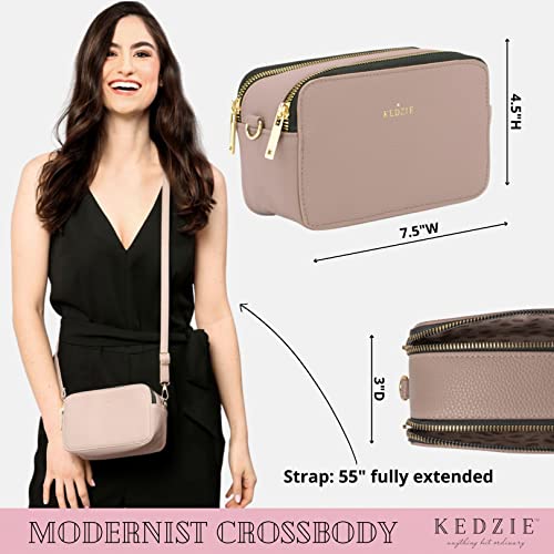 KEDZIE Modernist Vegan Leather Crossbody Shoulder Compact Camera Shape Bag For Women With Adjustable Strap - Navy