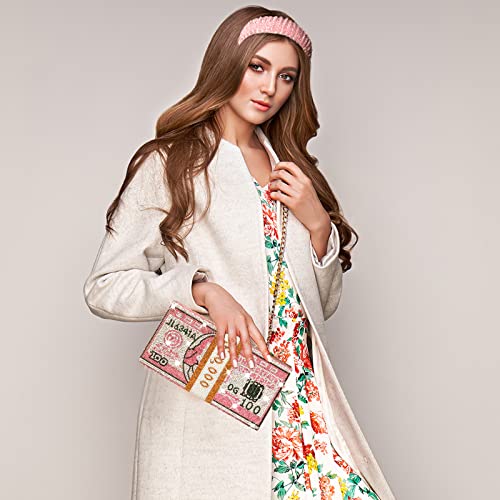 2 Pcs Set Rhinestone US Dollar Purse Party Evening Handbags Wedding Dinner Bag Stack of Cash Clutch Purses Wallet with Crystal Headbands