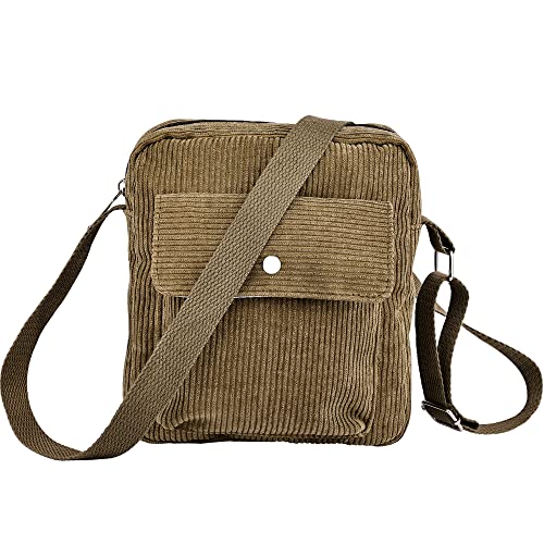 Corduroy Crossbody Bag Corduroy Tote Bag Casual Shoulder Handbags Purse Crossbody with Zipper Pocket for Women Girls(Green)