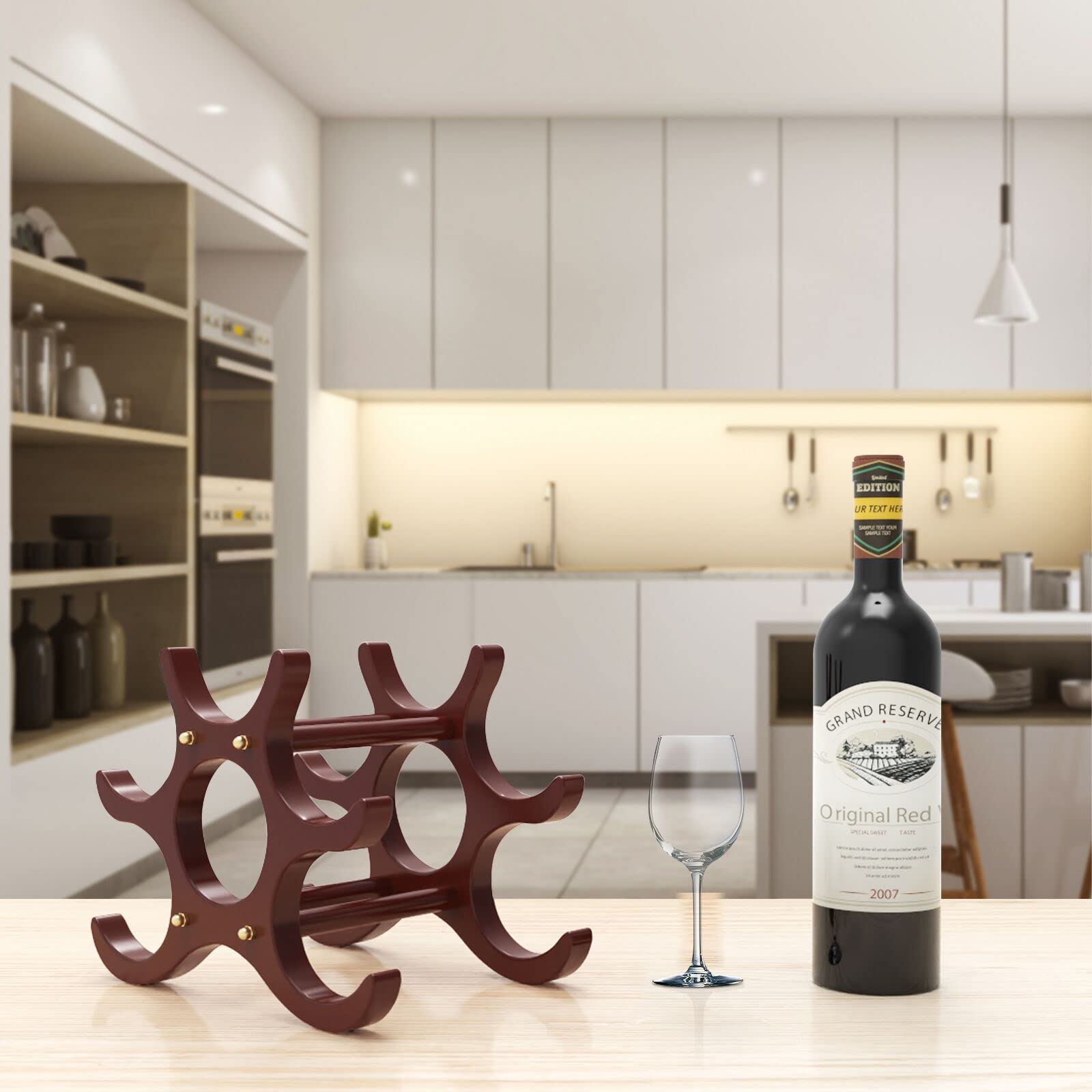 KONKY Wooden Wine Rack Countertop, 6 Bottles Floor Freestanding Wine Holder Stand Wine Bottle Holder Wine Storage Display Shelves for Kitchen, Pantry, Bar - Space Saver Protector for Red & White Wine