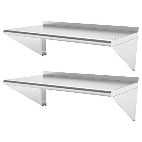 STEELBUS 12''x48'' - 2packs Wall Mounted Stainless Steel Shelf NSF Commercial Metal Wall Mount Floating Shelving for Kitchen, Restaurant, Food Truck,Garage,Washrooms,Home&Hotel