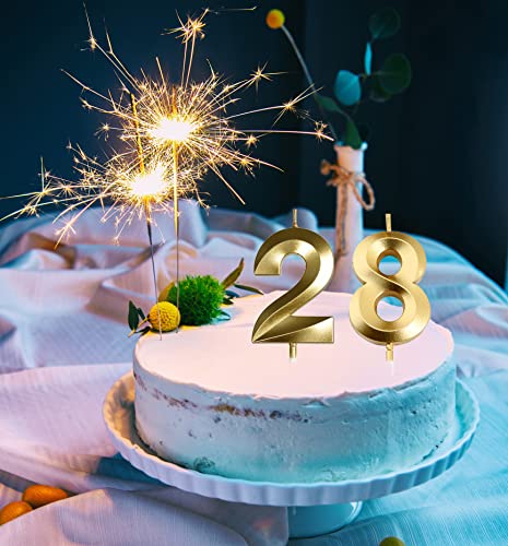 Gold 28th & 82nd Birthday Candles,Gold Number 28 82 Cake Topper for Birthday Decorations Party Decoration
