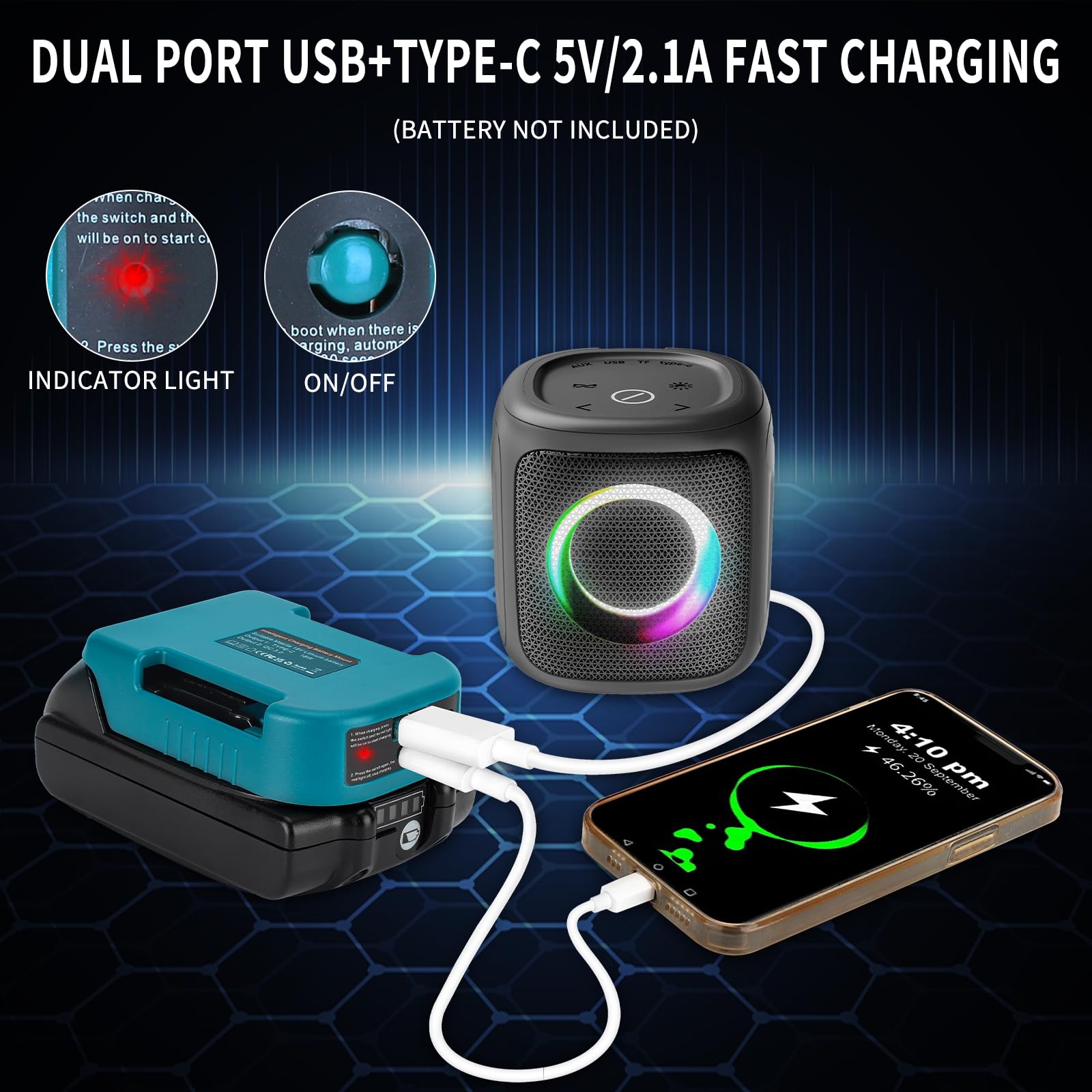 5-Packs USB Charger Adapter for Makita 18V LXT Battery,Battery Holders with USB-A&USB-C 2.1A Fast Charge Ports