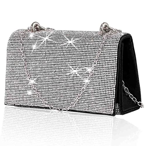 Barode Clutch Purses for Women Wedding Rhinestone Shoulder Bag Black Evening Wristlet Crossbody Bags Bridal Prom Handbags (Black)