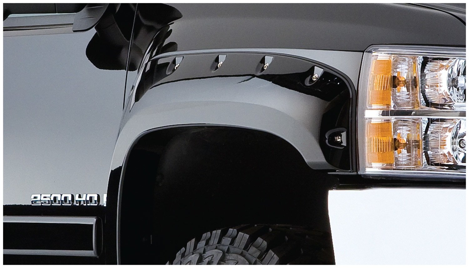 Bushwacker Cutout Pocket/Rivet Style Front Fender Flares | 2-Piece Set, Black, Smooth Finish | 40097-02 | Fits 2007-2013 Chevrolet Silverado 1500; 2007-2014 Silverado 2500 HD, 3500 HD