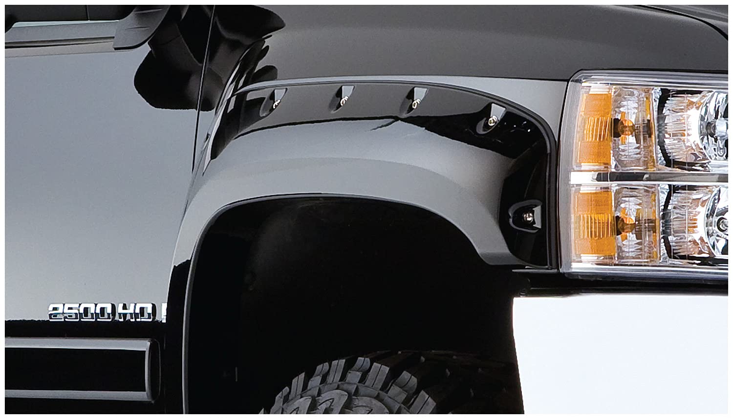 Bushwacker Cutout Pocket/Rivet Style Front Fender Flares | 2-Piece Set, Black, Smooth Finish | 40097-02 | Fits 2007-2013 Chevrolet Silverado 1500; 2007-2014 Silverado 2500 HD, 3500 HD