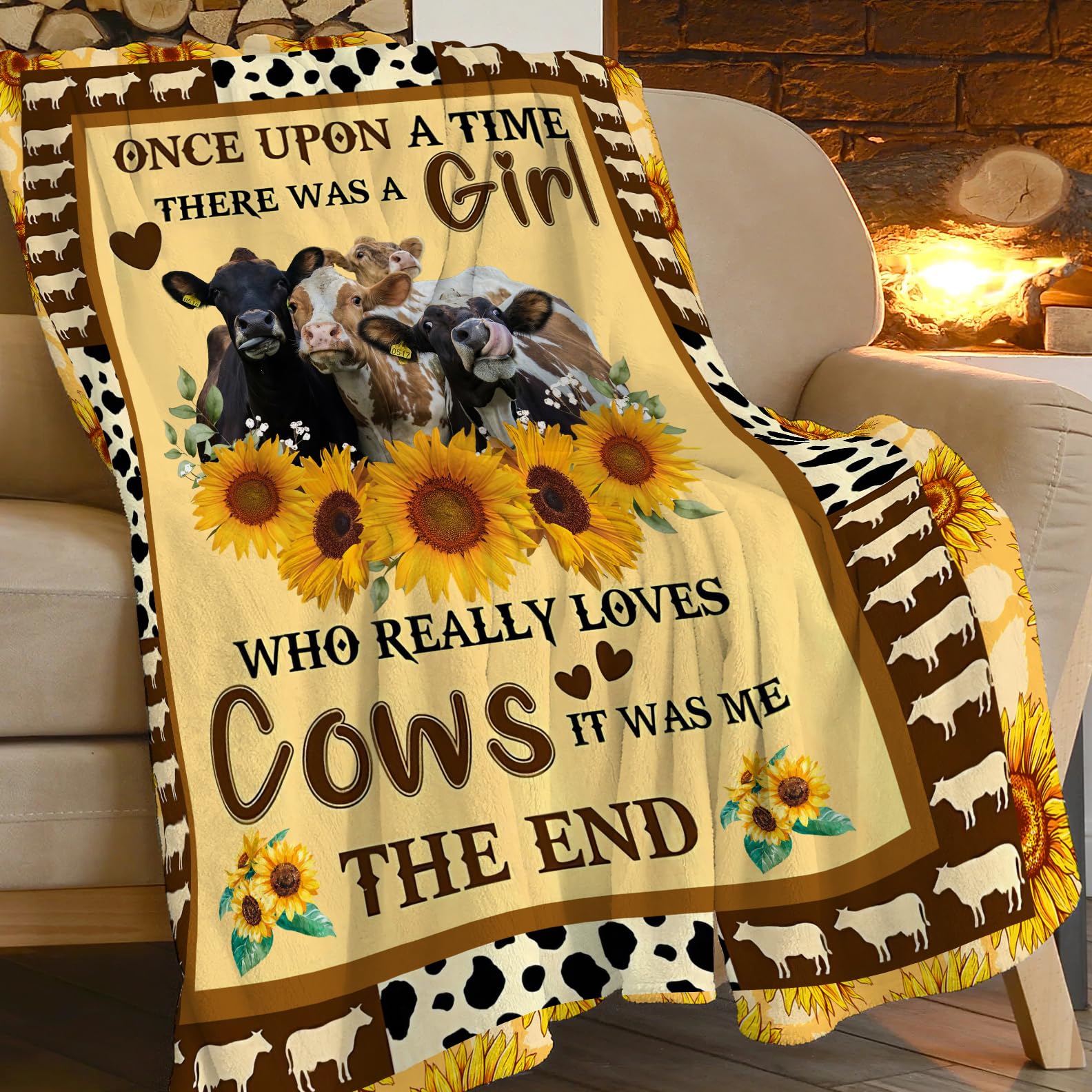 Cow Blanket Sunflower Blanket for Girls Boys Farmhouse Cows Flannel Fleece Cow Animal Stuff Blanket Super Soft Cozy Plush Fuzzy Blankets for Couch Sofa Bed Gifts for for Women Men Kids Adults 50"x40"