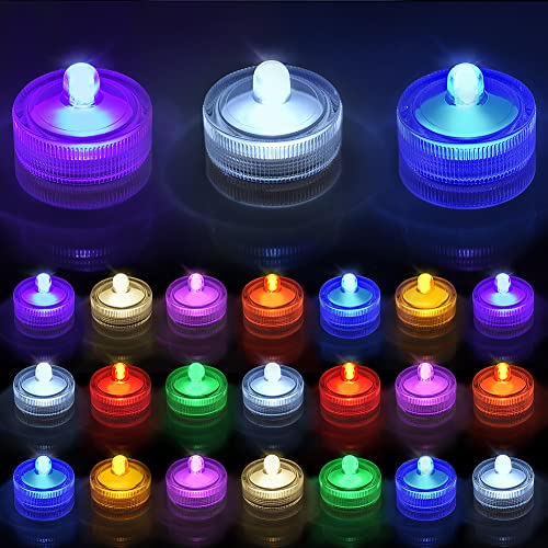Rikiss Submersible Led Lights, Mini Tea Lights Led Underwater Lights for Vase Centerpiece Aquarium Lights for Fish Tank Pond Fountain for Inground Pools Bathtub Candles Light LED Lamp, RGB, 24pcs