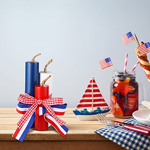 July 4th Patriotic Tiered Tray Decor Patriotic Rustic Firework Decor Memorial Day Wood Signs Fourth of July Centerpieces Independence Day Wooden Table Decoration for Home Tables (Cute Style)