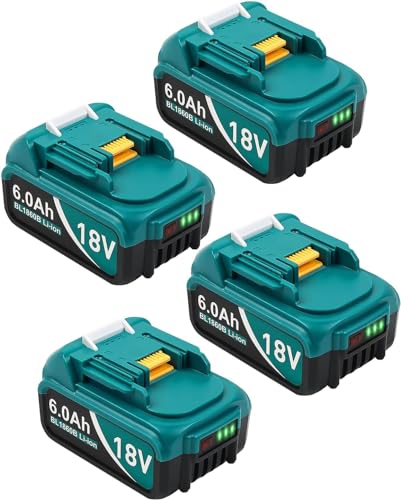 Amsbat 4-Packs 6000mAh Li-ion BL1860B Battery Replacement for 18V Battery Compatible with 18 Volt Battery BL1860 BL1850B BL1850 BL1840B BL1840 BL1830B BL1830 BL1815 BL1820 BL1820B BL1890(Blue)