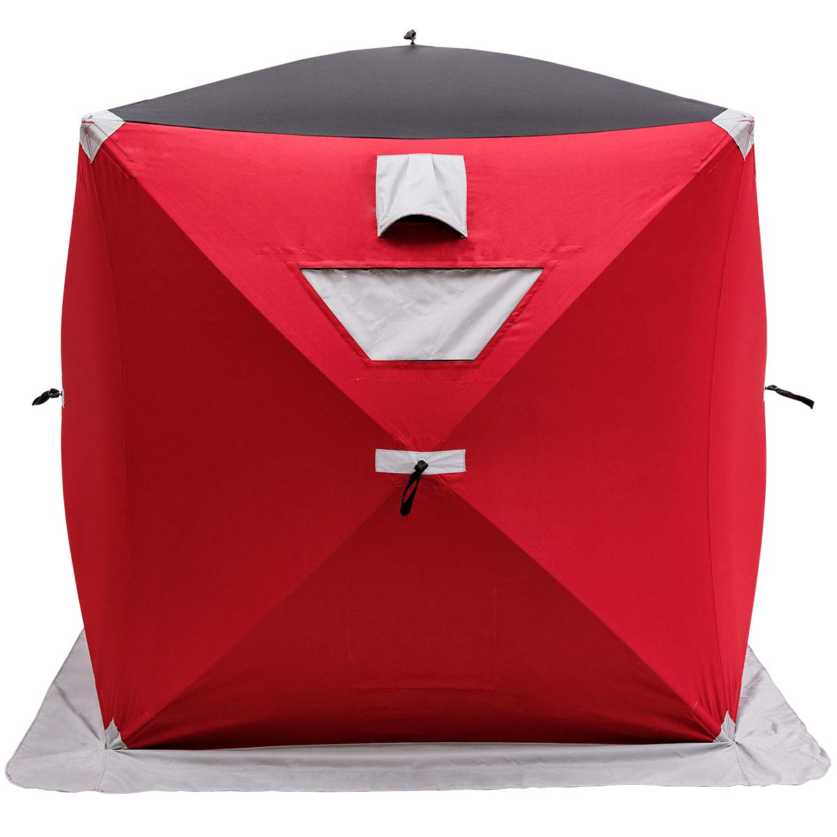Waitpant Portable Ice Shelter, Quickly Pop-up Ice Fishing Tent Shanty with Portable Bag, Cold-Resistant, Strong Wind Resistance, Waterproof, Zippered Door, Built-in Storage Pocket, Red (2-Person)