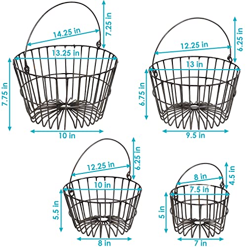 Sunnydaze 4-Piece Rustic Metal Nesting Baskets with Handles - Farmhouse Style Bins for Indoor/Outdoor Home Storage and Decor