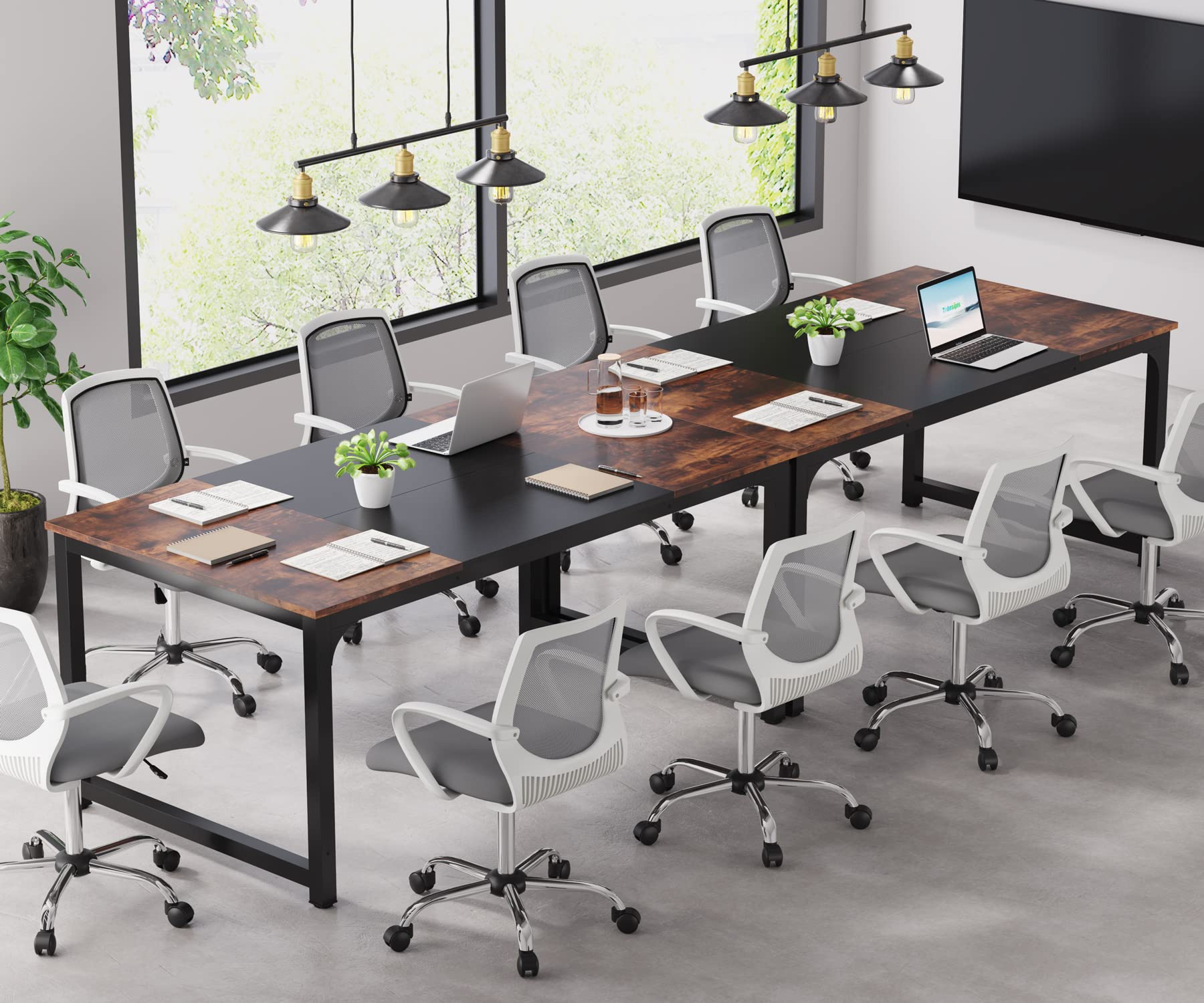 Tribesigns 6FT Conference Table, 70.8" W x 31.5" D Meeting Room Table Boardroom Desk for Office Conference Room, Splicing Board with Metal Frame, Rustic Brown/Black