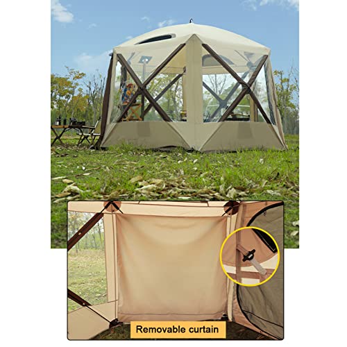 Instant Cabin Tent Portable Large Pop Up Tent Easy Setup for Family Camping Hexagon Restaurant Tent with Wind Rope/Ground Pegs/Door Poles/Storage Bag