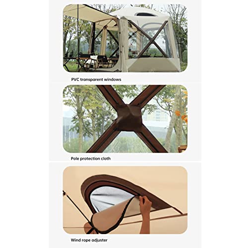 Instant Cabin Tent Portable Large Pop Up Tent Easy Setup for Family Camping Hexagon Restaurant Tent with Wind Rope/Ground Pegs/Door Poles/Storage Bag