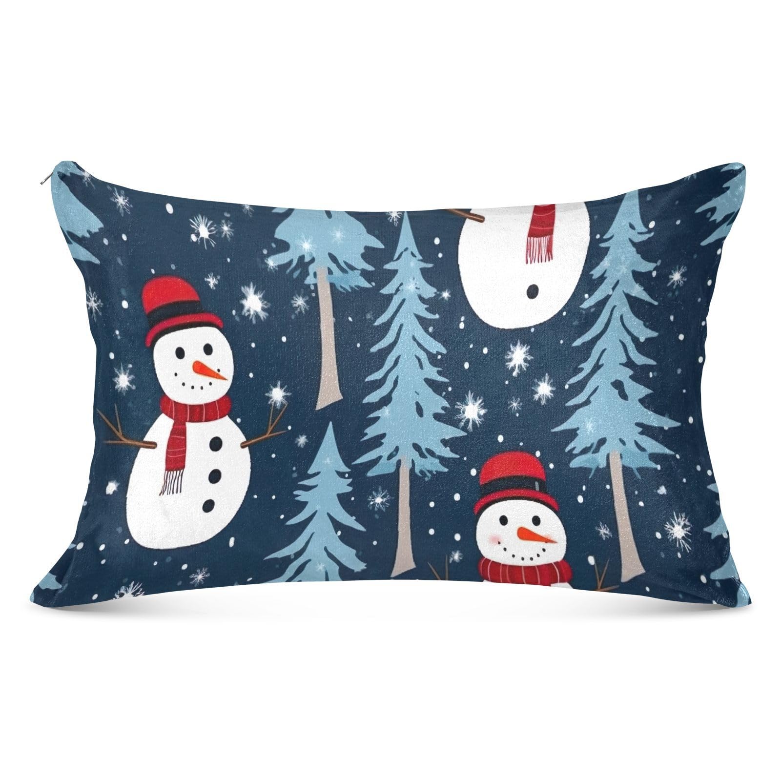 Christmas Tree Snowman Pillowcase for Hair and Skin Body Pillow Cover Bed Pillow Cases King Size 20"X 40" Velvet Pillowcases with Zipper for Women Men