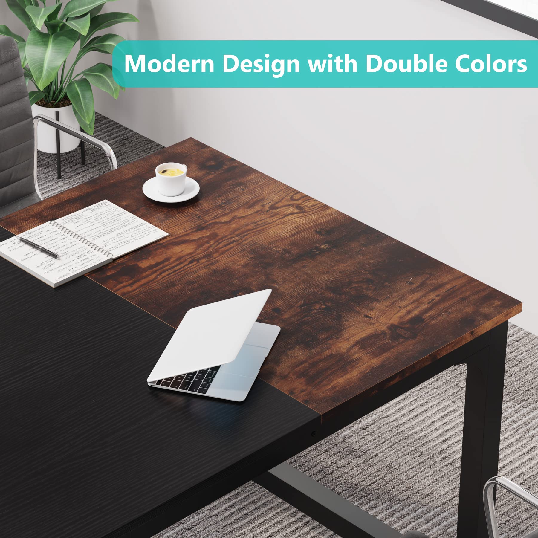 Tribesigns 6FT Conference Table, 70.8" W x 31.5" D Meeting Room Table Boardroom Desk for Office Conference Room, Splicing Board with Metal Frame, Rustic Brown/Black