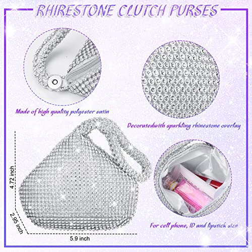 Meanplan 4 Pcs Silver Purse Jewelry Set for Women Rhinestone Wedding Bride Jewelry Prom Evening Party Accessories Silver Clutch Purse (Modern Style)