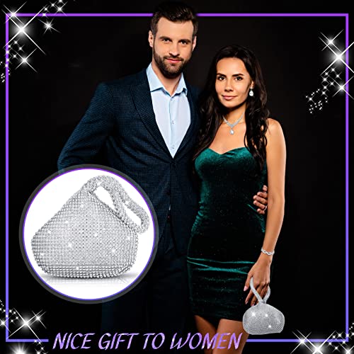 Meanplan 4 Pcs Silver Purse Jewelry Set for Women Rhinestone Wedding Bride Jewelry Prom Evening Party Accessories Silver Clutch Purse (Modern Style)