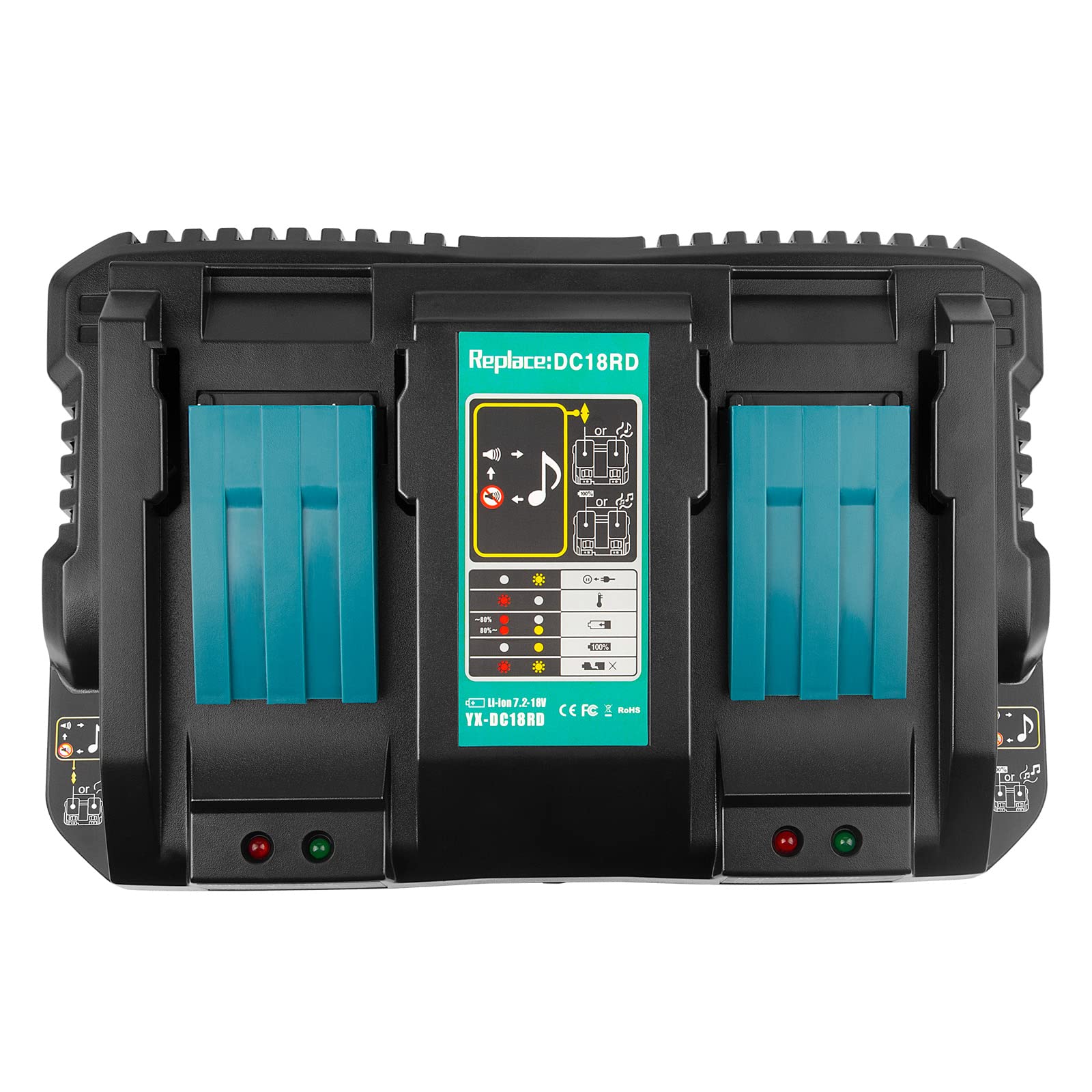 TREE.NB 18V DC18RD Dual Ports Battery Charger, Fast Replacement Charge 4A 120W Lithium-Ion Battery BL1415 BL1430 BL1830 BL1840 BL1850 BL1850B BL1860B, Replace DC18RC DC18SF DC18RT