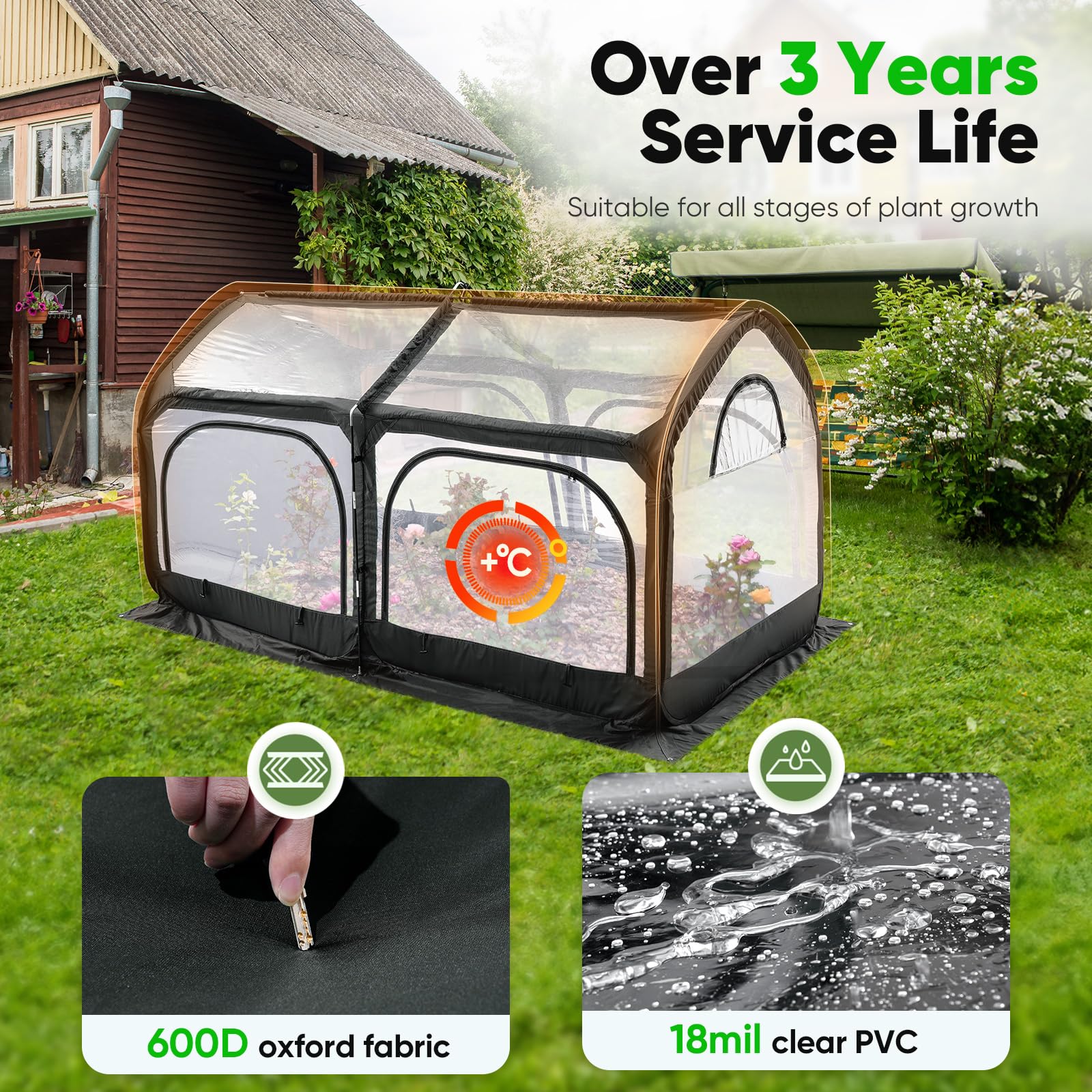 Quictent Greenhouse for Outdoors, Mini Quic-Setup Portable Flower Garden Plant Kit Outside, Heavy Duty Fiberglass Pop-up Frame and Durable Cover W/ Screen Window, 8.2x4.1x4.4 FT, Black