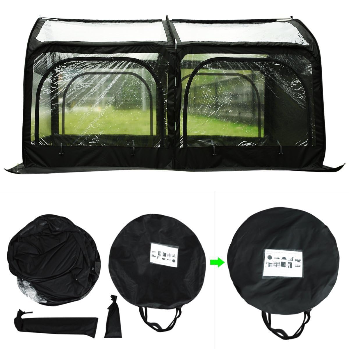 Quictent Greenhouse for Outdoors, Mini Quic-Setup Portable Flower Garden Plant Kit Outside, Heavy Duty Fiberglass Pop-up Frame and Durable Cover W/ Screen Window, 8.2x4.1x4.4 FT, Black