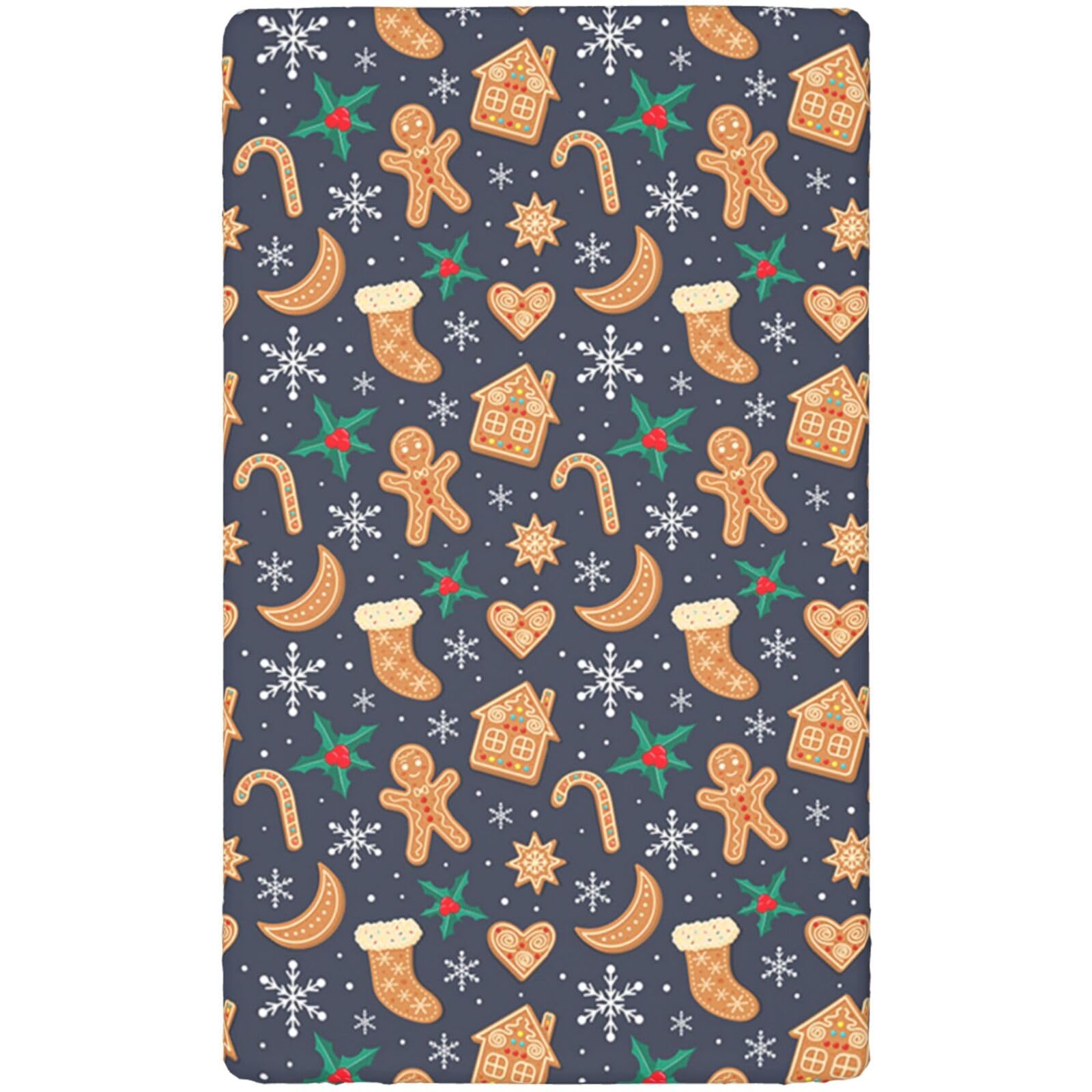 Christmas Fitted Crib Sheet,Gingerbread Man Snowflake Print Pattern,Portable Mini Crib Sheets Soft and Breathable Bed Sheets - Great for Boy or Girl Room or Nursery,24“ x38“,Black Brown
