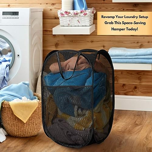 Simplized Popup Laundry Hamper - (1 & 2 Pack) Foldable Pop-up Mesh Hamper Dirty Clothes Basket with Carry Handles